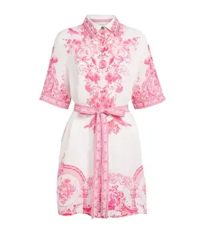 Camilla Linen Printed Shirt Dress - Pink