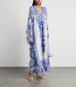 Camilla Silk Embellished V-neck Kaftan