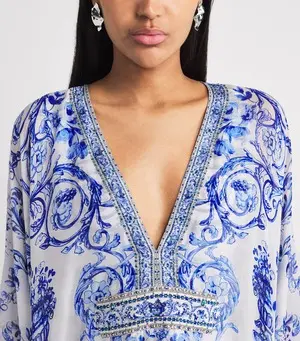 Camilla Silk Embellished V-neck Kaftan