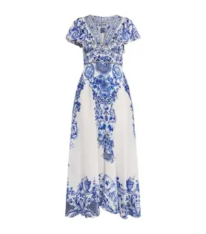 Camilla Silk Printed Midi Dress - Blue