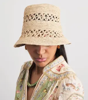 Zimmermann Raffia Woven Bucket Hat - Beige