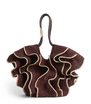 Zimmermann Raffia Ruffled Goldentime Tote Bag - Brown