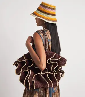 Zimmermann Raffia Ruffled Tote Bag - Brown