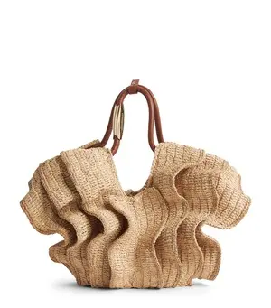 Zimmermann Small Raffia Goldentime Ruffle Tote Bag