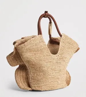 Zimmermann Small Raffia Goldentime Ruffle Tote Bag