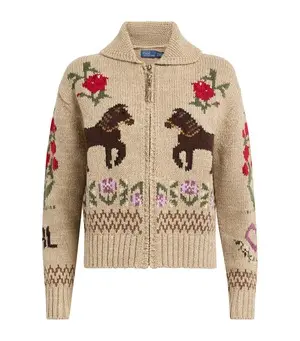 Polo Ralph Lauren Cotton-wool Horse Intarsia Zip-up Cardigan - Beige