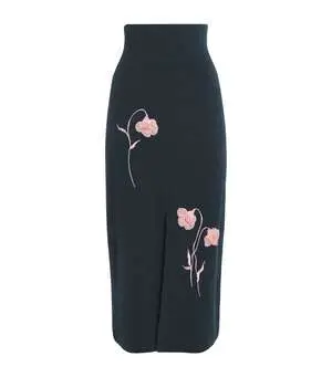 Erdem Embroidered Midi Pencil Skirt - Green
