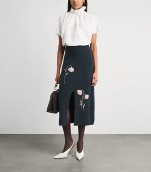 Erdem Embroidered Midi Pencil Skirt