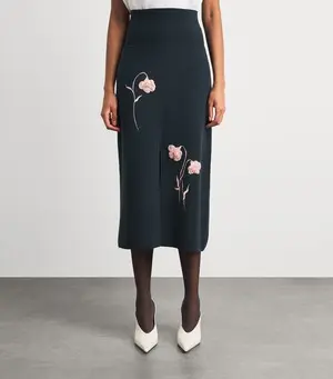 Erdem Embroidered Midi Pencil Skirt