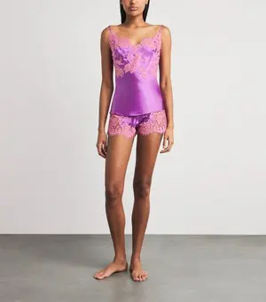 MARJOLAINE Silk Floral Tess Camisole With Lace Panels - Purple