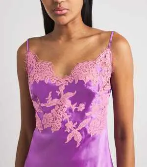 MARJOLAINE Silk Floral Tess Camisole With Lace Panels - Purple