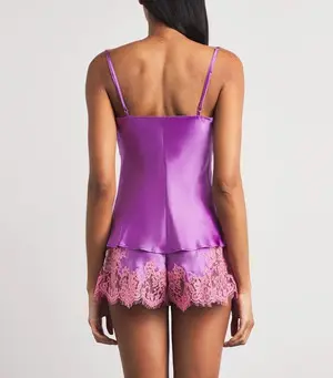 MARJOLAINE Silk Floral Tess Camisole With Lace Panels - Purple