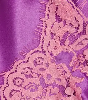 MARJOLAINE Silk Floral Tess Camisole With Lace Panels - Purple
