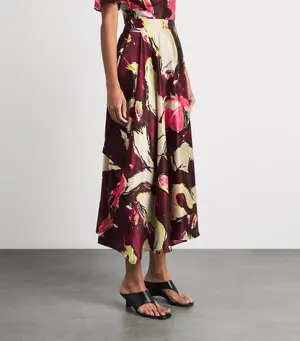 ROKSANDA Amari Printed Satin Midi Skirt - Burgundy