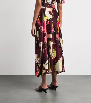 ROKSANDA Amari Printed Satin Midi Skirt - Burgundy