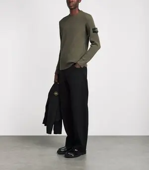 Stone Island Virgin Wool Ribbed Crewneck Sweater - Green
