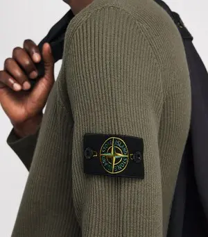Stone Island Virgin Wool Ribbed Crewneck Sweater - Green