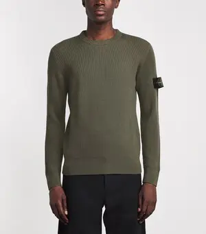 Stone Island Virgin Wool Ribbed Crewneck Sweater - Green