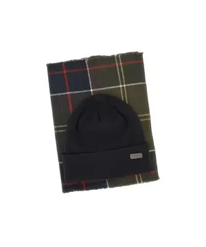 Barbour Tartan Scarf And Beanie Set - Black