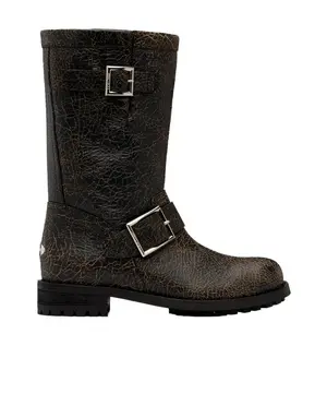 JIMMY CHOO Biker Cracked Leather Boots - Black/toffee