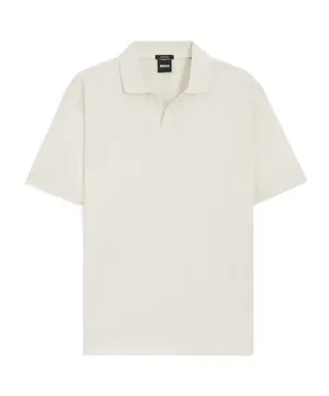 Hugo Boss Cotton-jacquard Polo Shirt With Johnny Collar - White