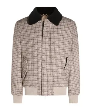 Eleventy Checked Shearling-collar Jacket - Nude