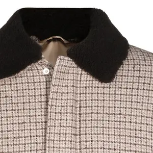 Eleventy Checked Shearling-collar Jacket
