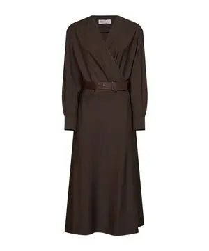 Brunello Cucinelli Belted V-neck Dress - Dark Chocolate