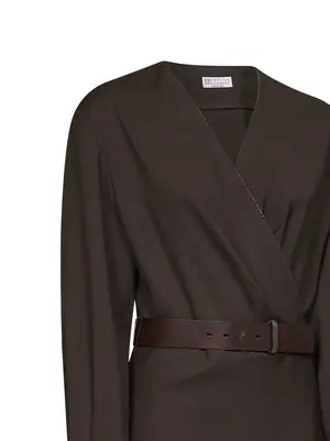 Brunello Cucinelli Belted V-neck Dress