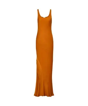 Saint Laurent Draped Tank Dress In Silk Satin - Orange