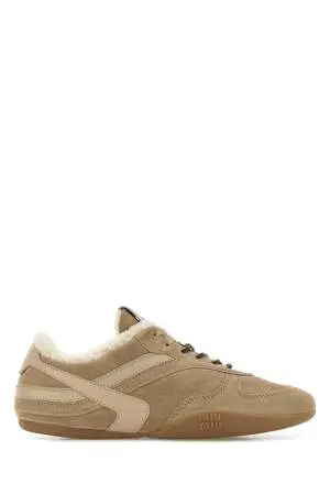 Miu Miu Beige Suede Shearling Lined Sneakers - Brown