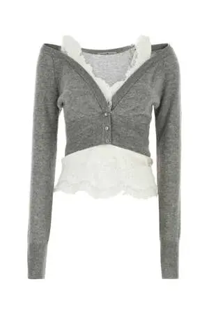 ERMANO SCERVINO Ermanno Scervino Two-tone Cashmere And Stretch Silk Top - Gray