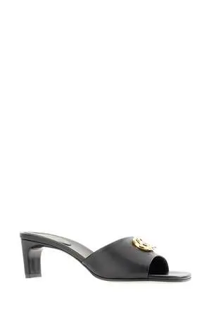 Gucci Black Leather Heeled Mules With Gold-tone Hardware - Multicolor
