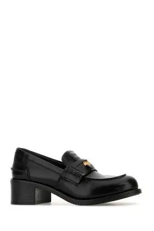 Miu Miu Leather Loafers With Block Heel - Black