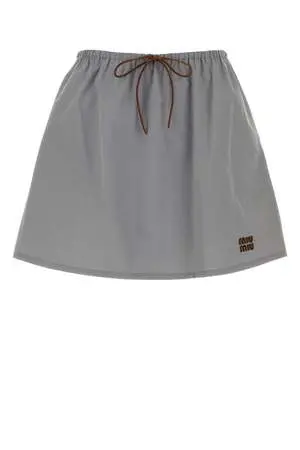Miu Miu Mini Skirt With Drawstring Waist - Gray