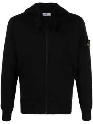 Stone Island Zip-up Hoodie With Brand Logo Patch - Black