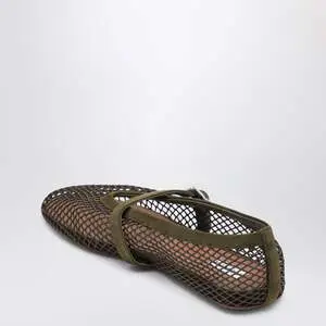 Alaïa Flat Ballerinas In Mesh And Suede - Green