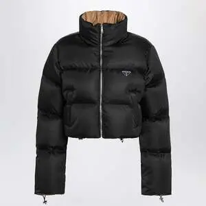 Prada Cropped Re-nylon Down Jacket - Black