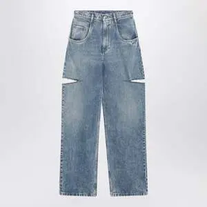 MAISON MARGIELA Wide Leg Jeans With Drawstrings And Distressed Details - Blue