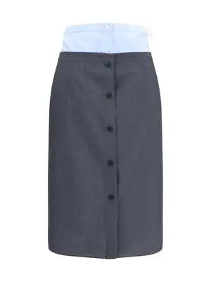 Prada Double-layer Midi Skirt In Cotton And Linen - Gray