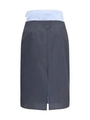 Prada Double-layer Midi Skirt In Cotton And Linen - Gray