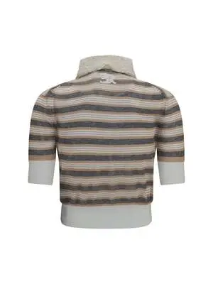 ERMANO SCERVINO Ermanno Scervino Striped Lace-collar Short-sleeve Knit Top