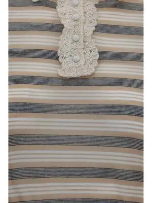 ERMANO SCERVINO Ermanno Scervino Striped Lace-collar Short-sleeve Knit Top