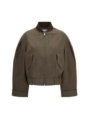 GANNI Lightweight Wool Bomber Jacket - Green