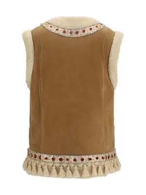 Valentino Garavani Suede And Fur Vest With Embellishments - Cream