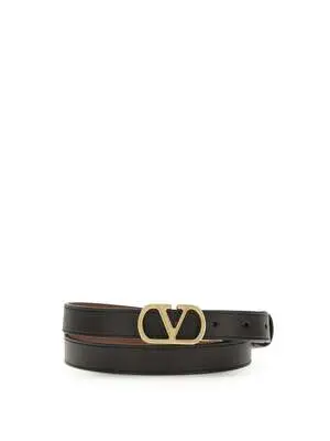 Valentino Garavani Smooth Leather Reversible Belt With Vlogo Signature Buckle - Black