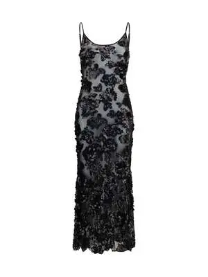 NISSA Long Sequin Embellished Maxi Dress - Black