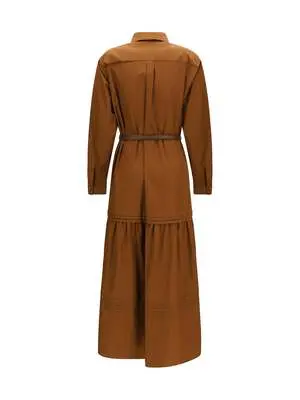 Max Mara Cotton Satin Belted Shirt Dress