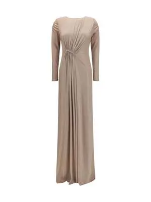 NISSA Long Chiffon Dress With Crystal Detail - Cream