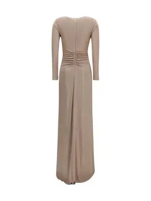 NISSA Long Chiffon Dress With Crystal Embellishment